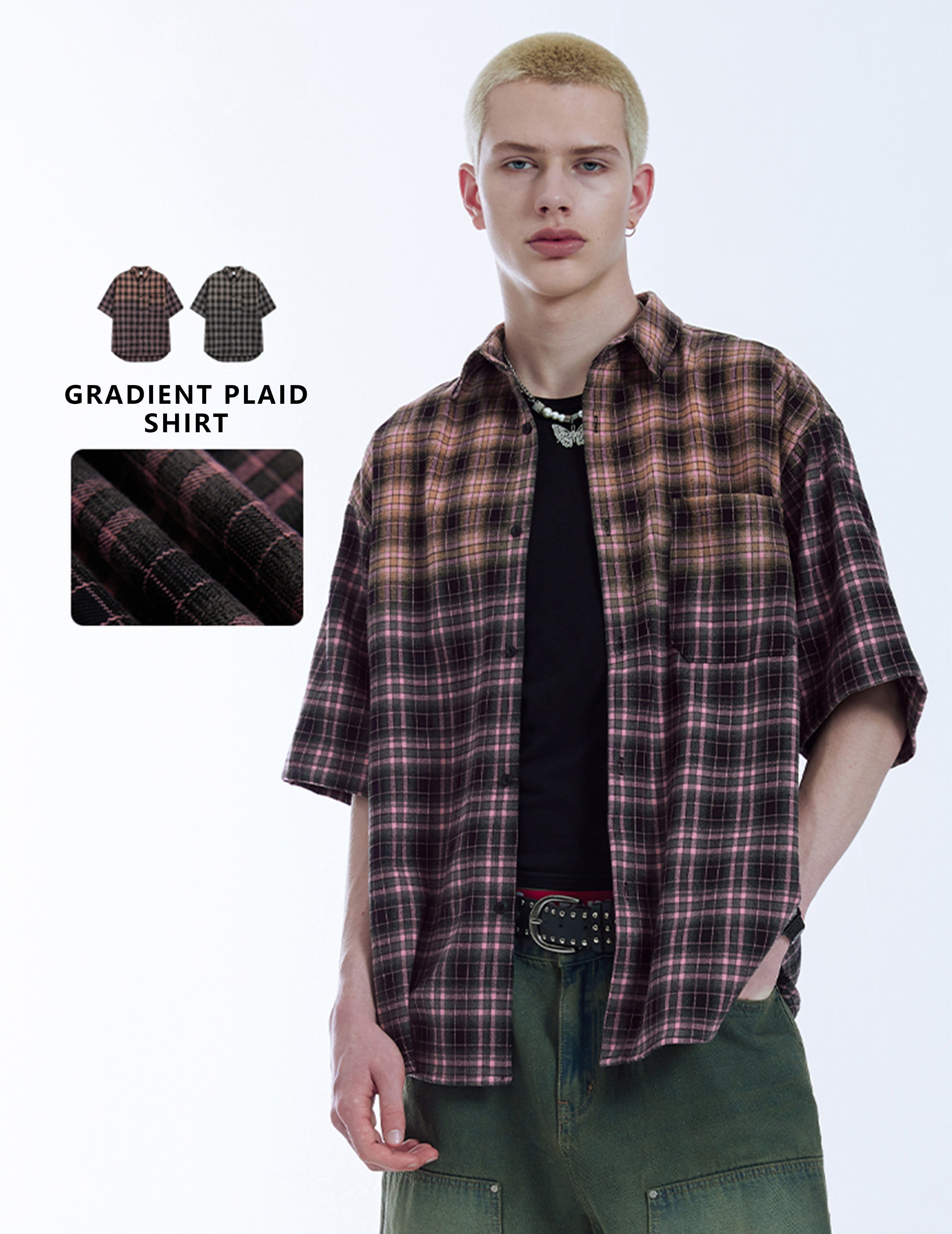 BAKYARDER Color-Block Gradient Plaid Shirt